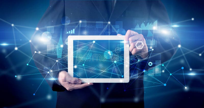Hand Holding Tablet with Virtual Database Concept Stock Photo - Image ...