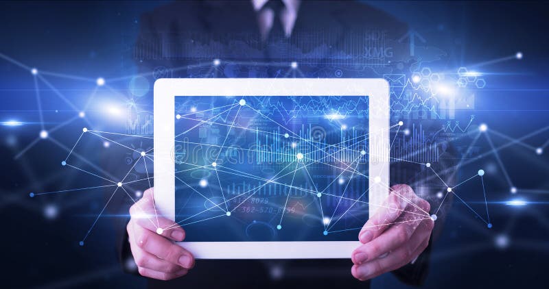 Hand Holding Tablet with Virtual Database Concept Stock Photo - Image ...