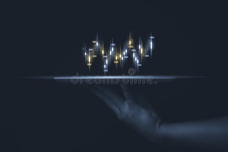 Hand Holding Tablet with Virtual Technical Graph and Chart for Analysis ...
