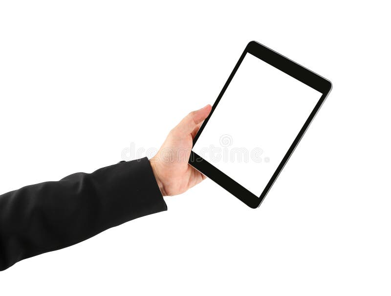Hand Holding Tablet on a White Background. Stock Image - Image of ...