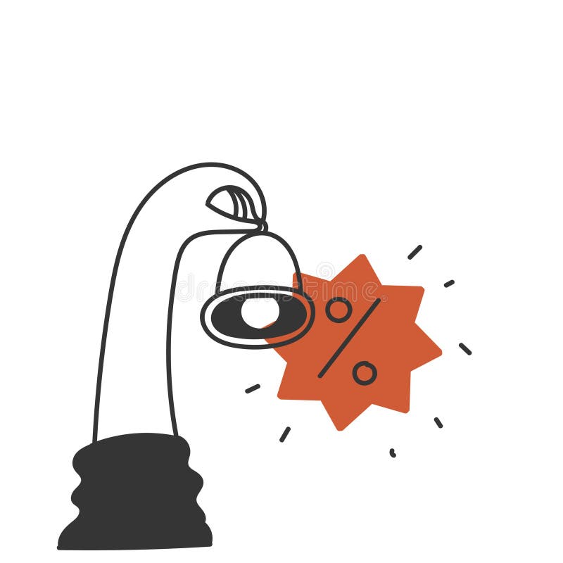 Hand Holding Tag Price Icon with Bell in Doodle Style Stock Vector ...