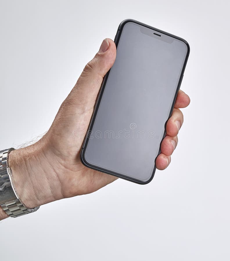 Hand Holding Telephone Isolated on White Stock Photo - Image of message ...