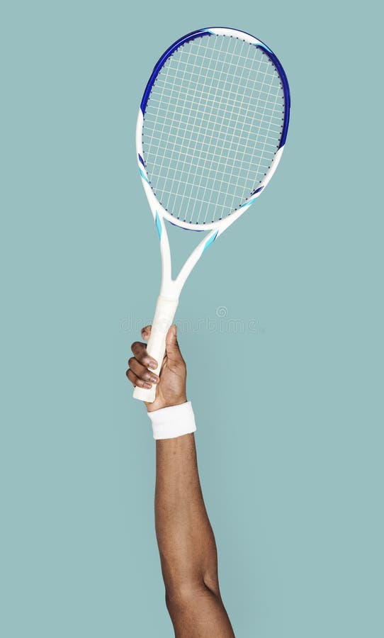 Hand Holding Tennis Bat Isolated Stock Photo - Image of gesture, black ...