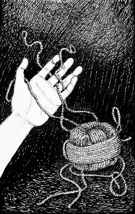 Ball of wool ink line art stock illustration. Illustration of ...