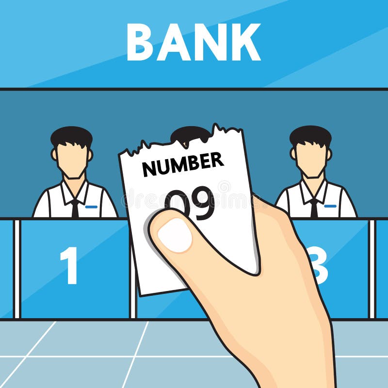 Hand Holding Ticket Queue in the Bank. Stock Vector - Illustration of ...