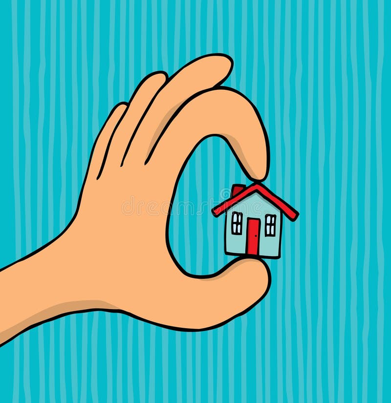 Hand holding tiny house stock illustration. Illustration of insurance ...