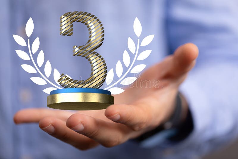 Hand Holding To a 3D Decorative 3rd Place Trophy Sign Stock ...