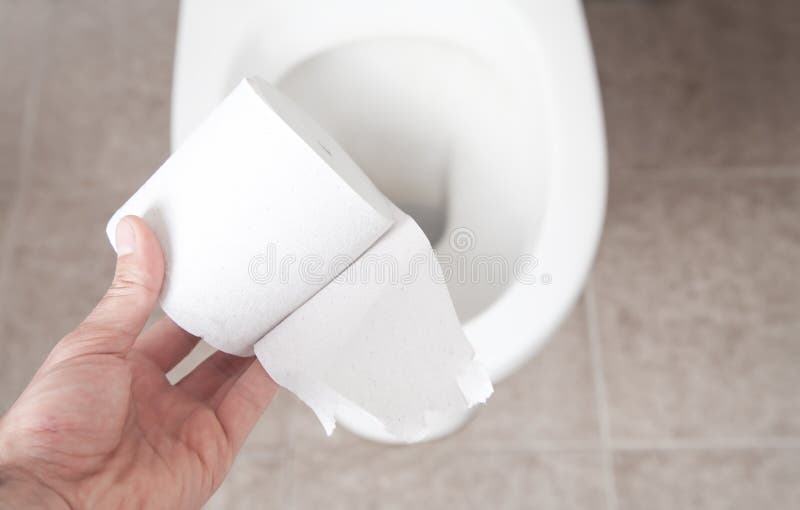 Hand Holding Toilet Paper in Toilet Stock Photo - Image of clean, hold ...