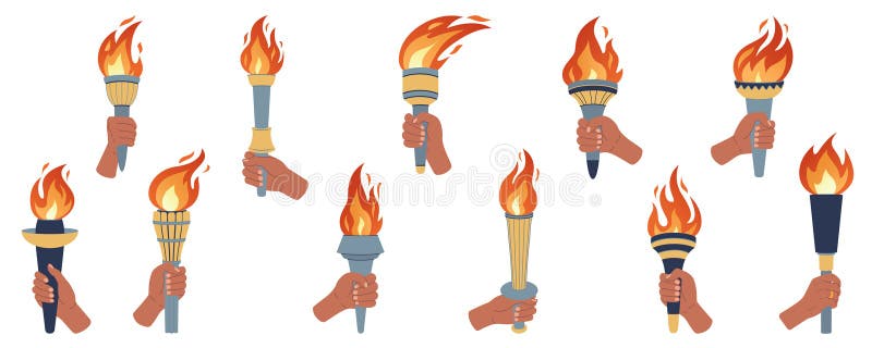 Hand Holding a Torch. Vector Set. Vector Illustration Stock Vector ...