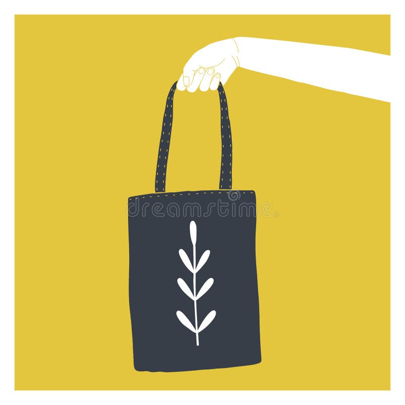 Hand holding tote bag. stock vector. Illustration of bulk - 186075806