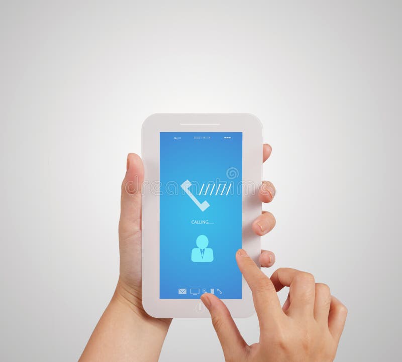 Hand Holding a Touch Phone with Blue Screen Stock Photo - Image of ...