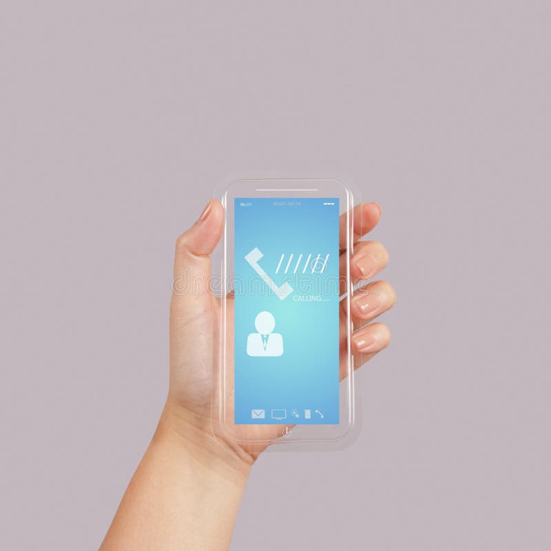 Hand Holding a Touch Phone with Blue Screen Stock Photo - Image of ...