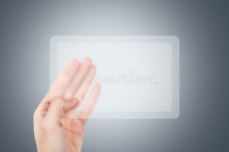 Transparent Blank Future Mini Computer Tablet Phone in Hand Stock Image ...
