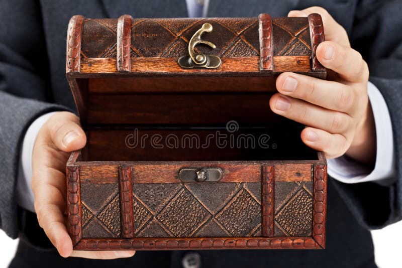 Hand Holding Treasure Chest Stock Image - Image of finger, person: 22577577