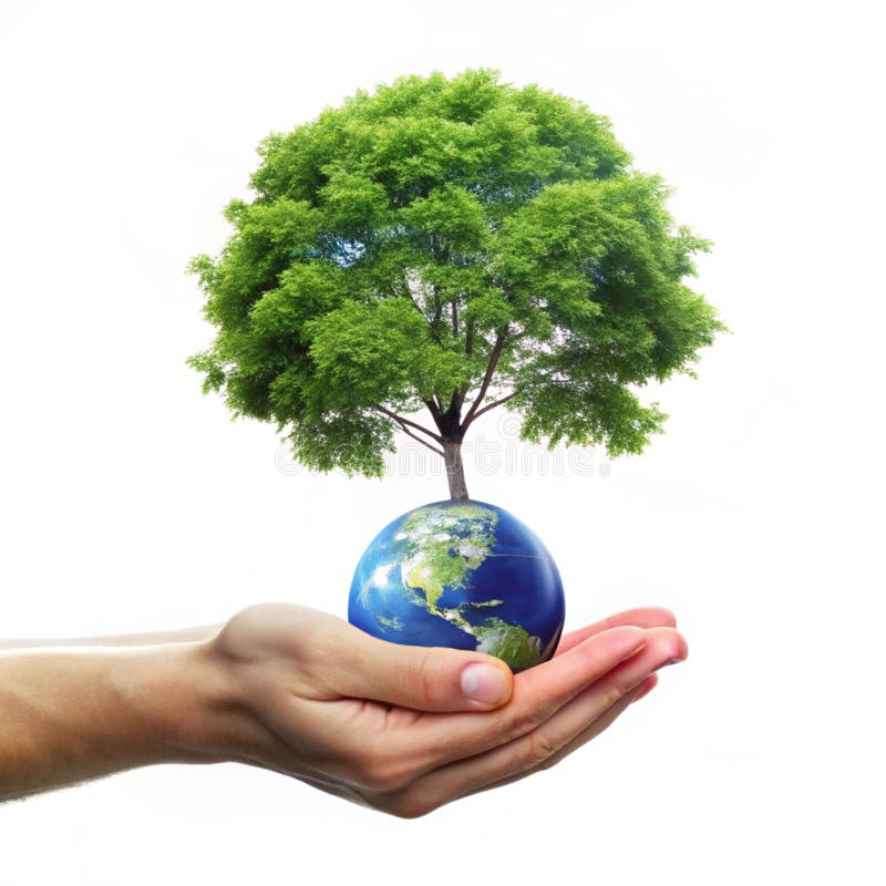 Hand Holding Tree and Earth Globe Isolated Stock Illustration ...