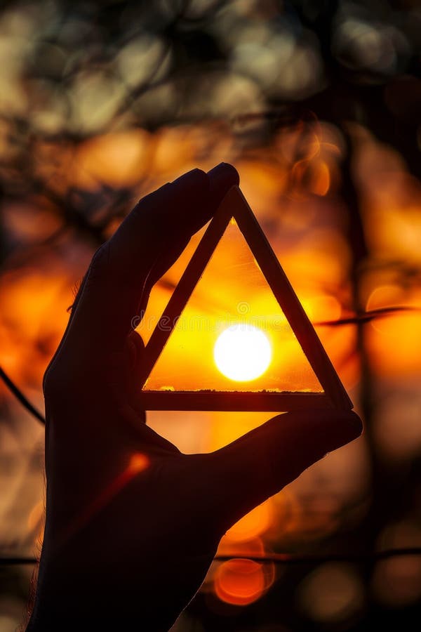 A Hand Holding a Triangle with the Sun Setting in Front of it, AI Stock ...
