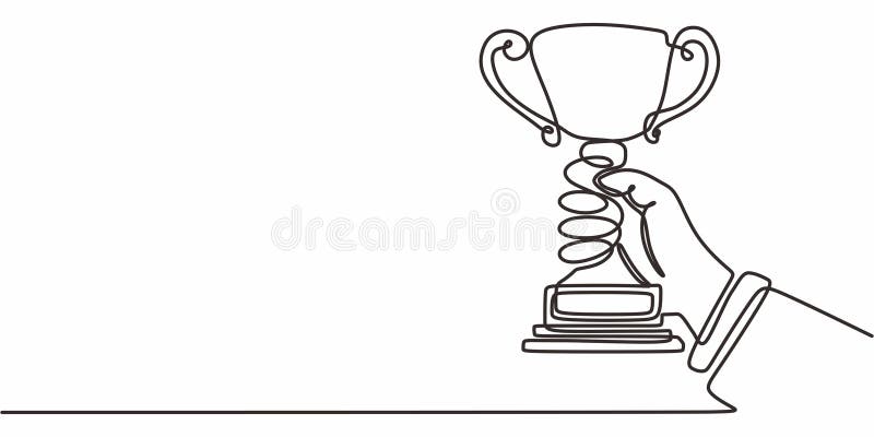 Hand Holding Trophy Continuous Line. Achievement Success Vector. Award ...