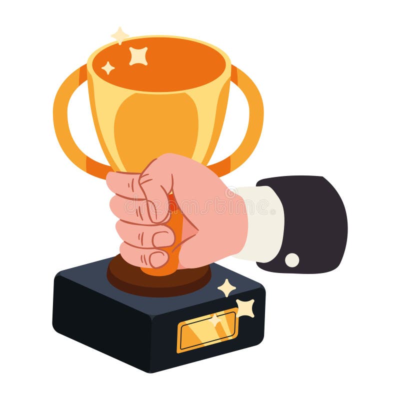 Hand holding trophy stock vector. Illustration of hand - 299003768