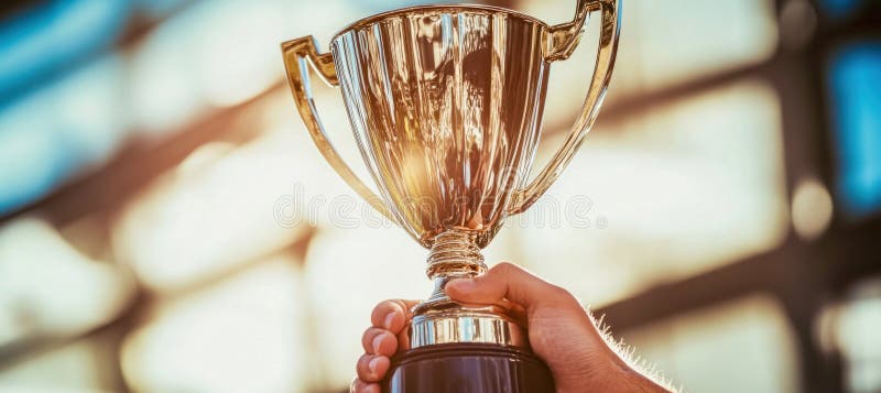 Hand holding a trophy stock image. Image of hand, award - 361161019