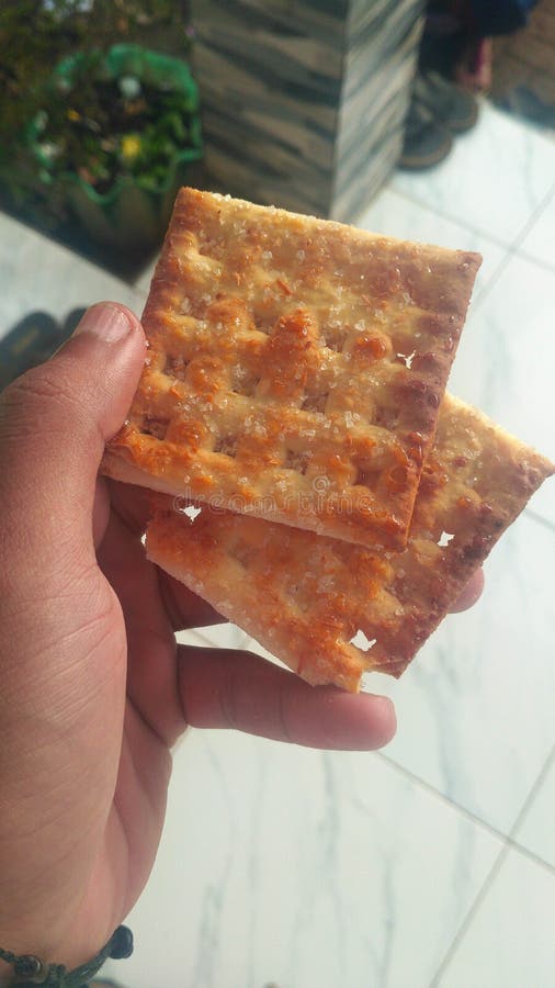 Hand holding two crackers stock image. Image of dessert - 266066303