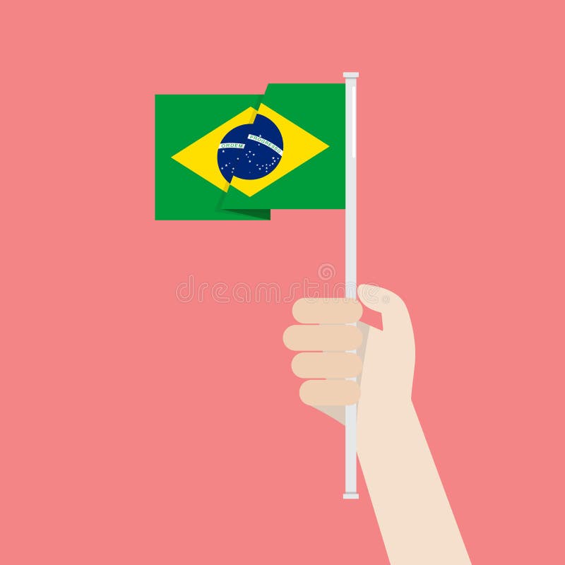 Hand Holding Up Brazil Flag Stock Vector - Illustration of federative ...