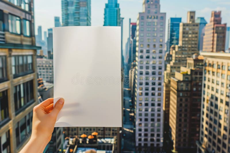 Hand Holding Up Paper with Cityscape Backdrop Stock Image - Image of ...