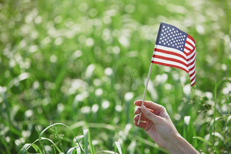 Hand Holding US Flag for Independence Day Stock Image - Image of hand ...