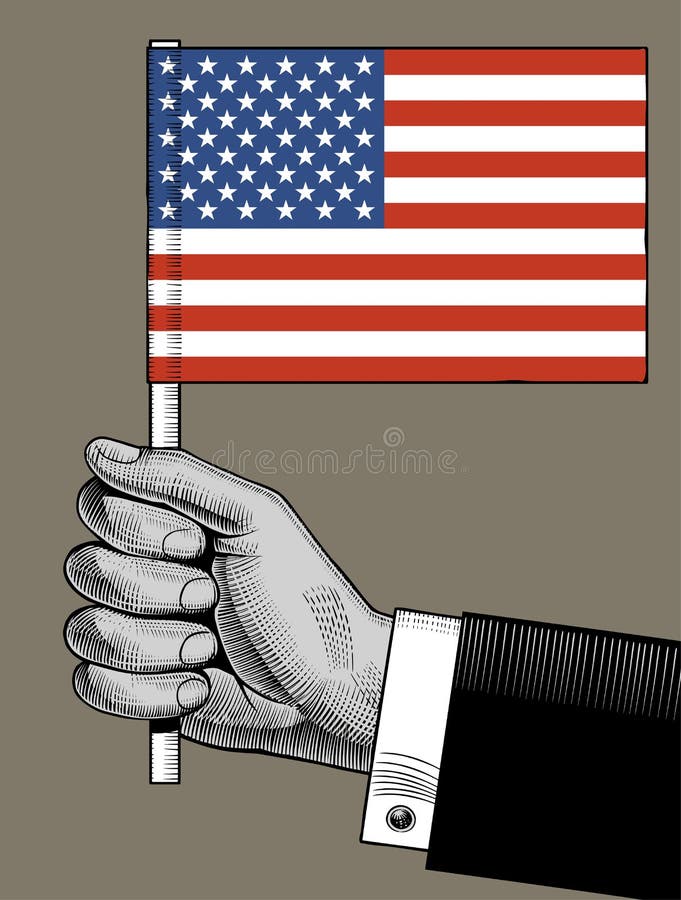 Man Holding A Flag Of Usa Vector Illustration Stock Vector