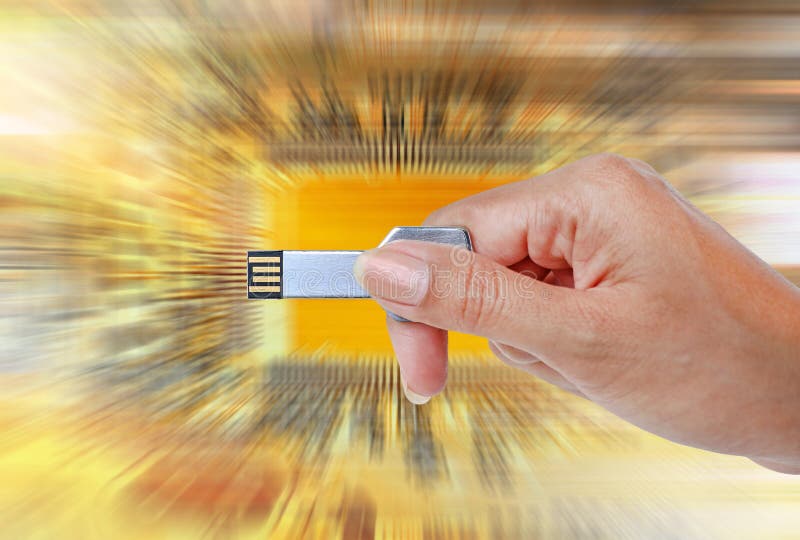 Hand Holding USB Data Storage Against Light and Circuit Stock Image ...
