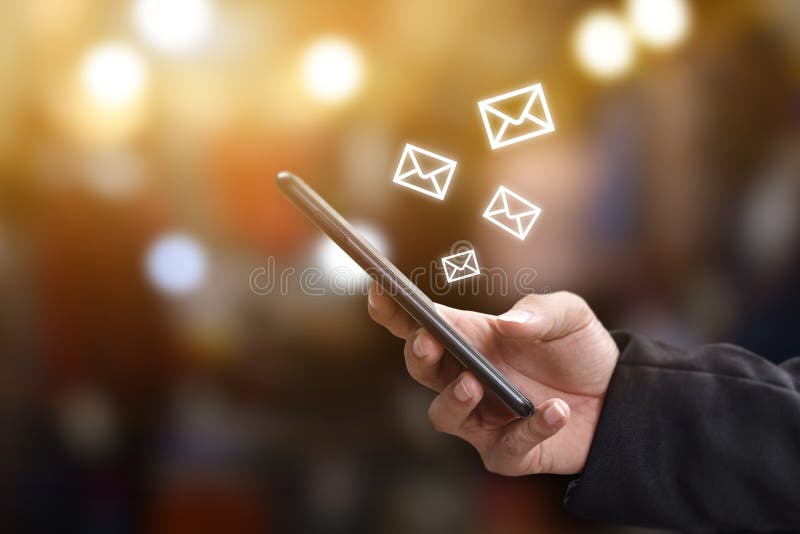 Hand Holding Using Mobile Phone with Email Icon on Screen Stock ...