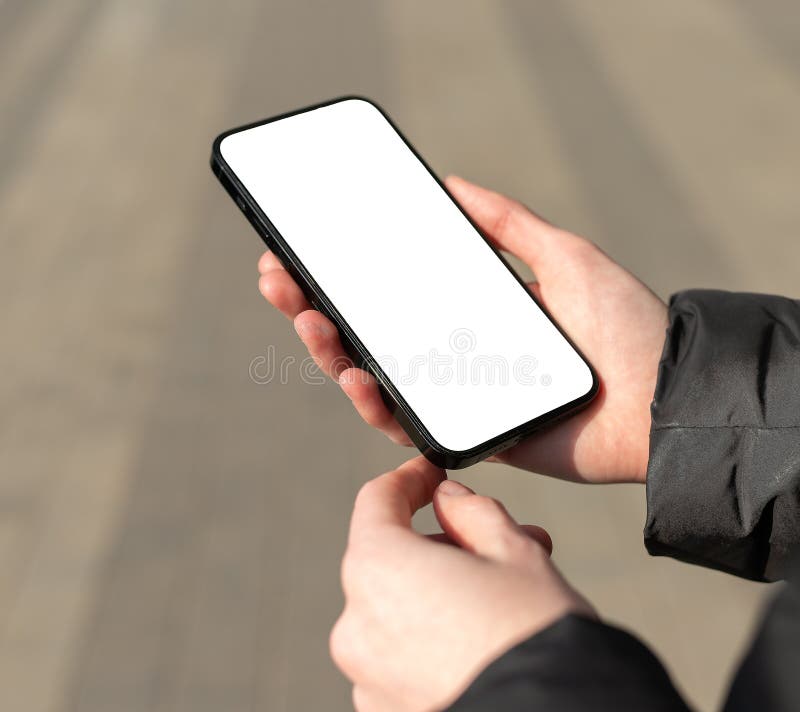 Hand Holding, Using Mobile Phone Screen Mockup, Empty Blank Smartphone ...