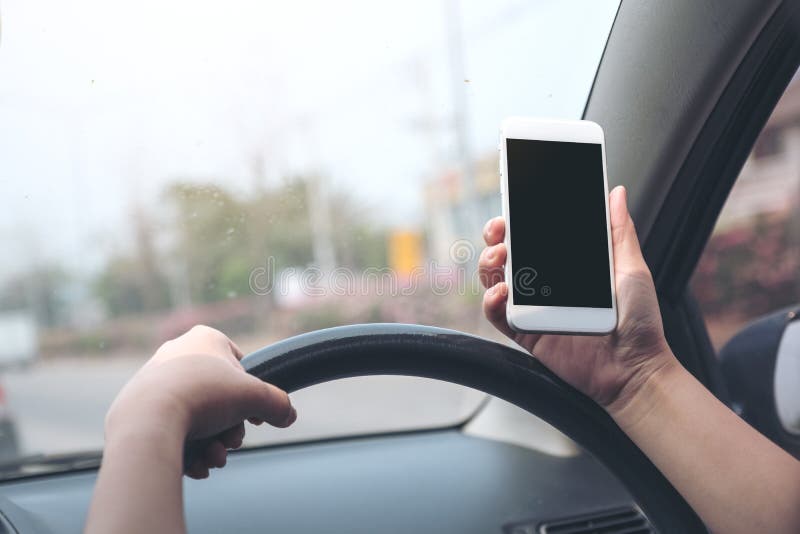 Hand Holding Phone And Driving Car Stock Photo - Image of driving ...