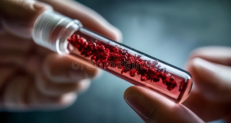 Hand Holding a Vial with Red Crystals Stock Illustration - Illustration ...