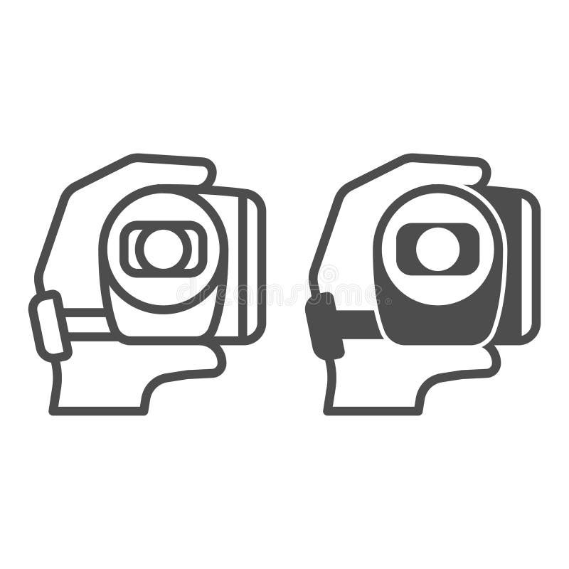 Hand Holding Video Camera Line and Solid Icon, Video Recording Concept ...