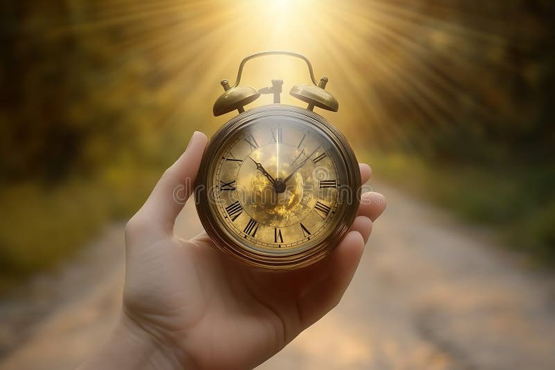 Hand Holding Vintage Clock Under Radiant Sunlight Stock Illustration ...