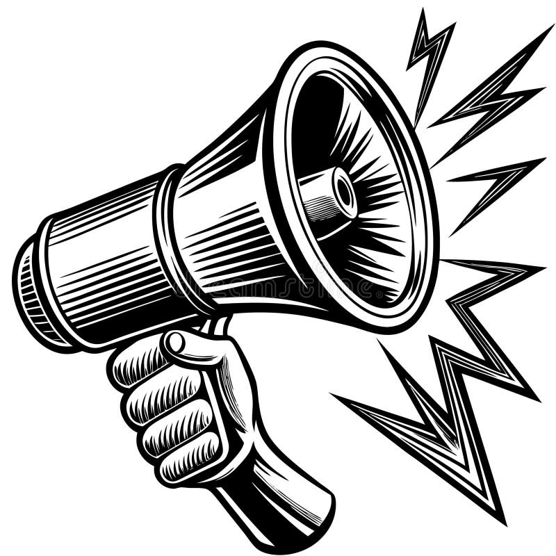 A Hand Holding a Vintage Megaphone with Sound Waves Emanating from I ...