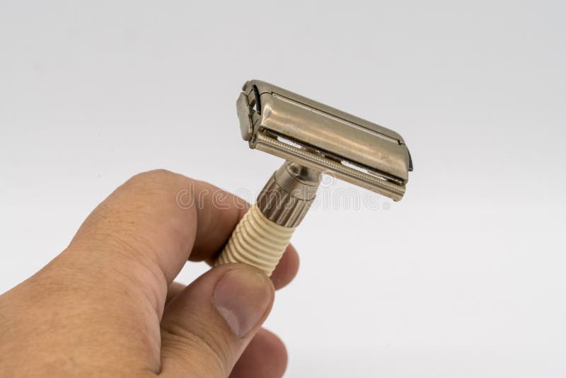 Vintage Retro Edged Razor and Shaver on White Stock Image - Image of ...