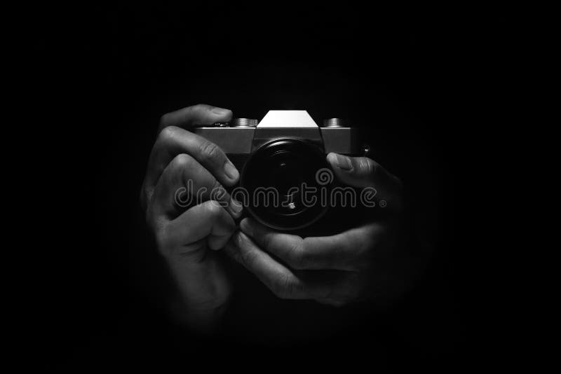Hand Holding Vintage Retro Style Camera Low Key Light Stock Image ...
