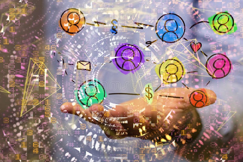 Hand Holding Virtual Profile Icons. Global Network, Blockchain Stock ... Hand Holding Virtual Profile Icons. Global Network, Blockchain Stock ...