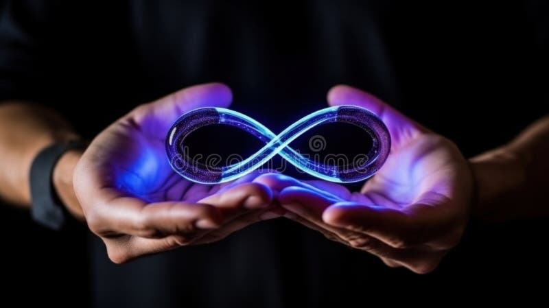 Hand Holding Virtual Reality Infinity Symbol. New Generation Technology ...
