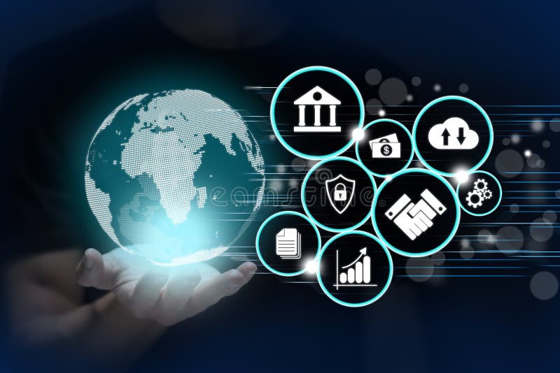 Hand Holding Virtual Screen To Do Online Transactions with Internet ...