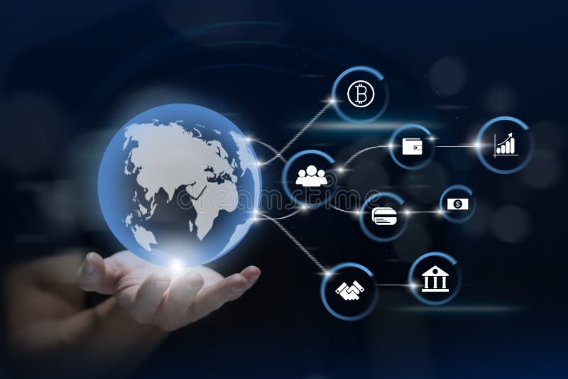 Hand Holding Virtual Screen To Do Online Transactions With Internet Technology Concept Of