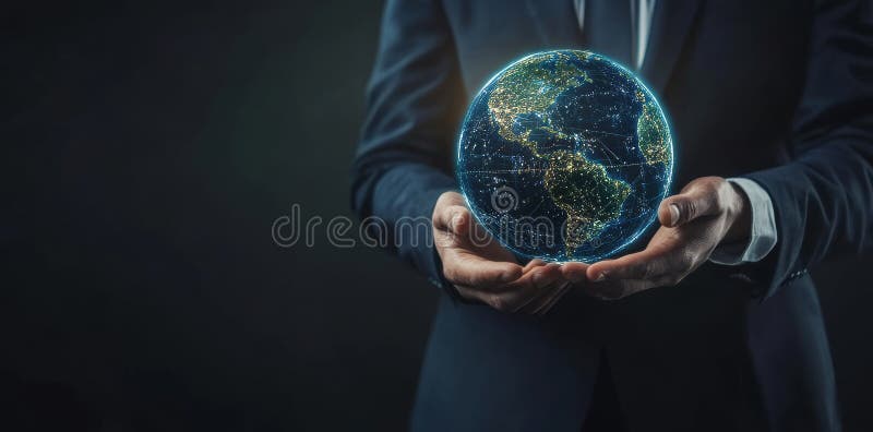 Hand-holding Virtual World for Technology Information. Stock Photo ...