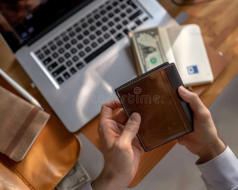 Hand Holding Wallet and Notebook Next To Laptop, Inflation Rate Concept ...
