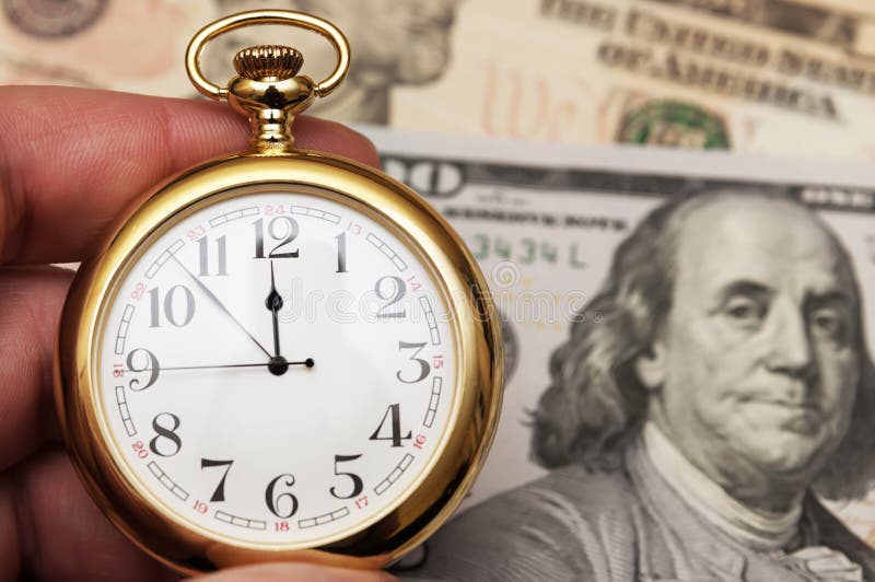 Hand Holding Watch on Dollar Banknotes Stock Photo - Image of currency ...