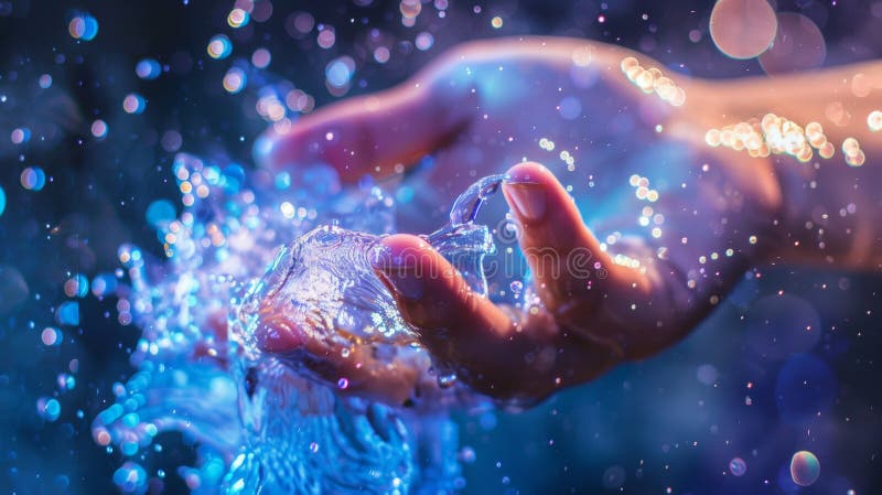 Hand Holding Water with Abstract Light Effects Stock Photo - Image of ...