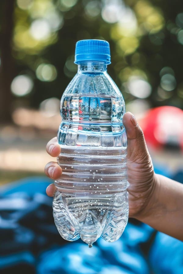 Hand Holding Water Bottle with Damp Towel for Staying Hydrated and Cool ...