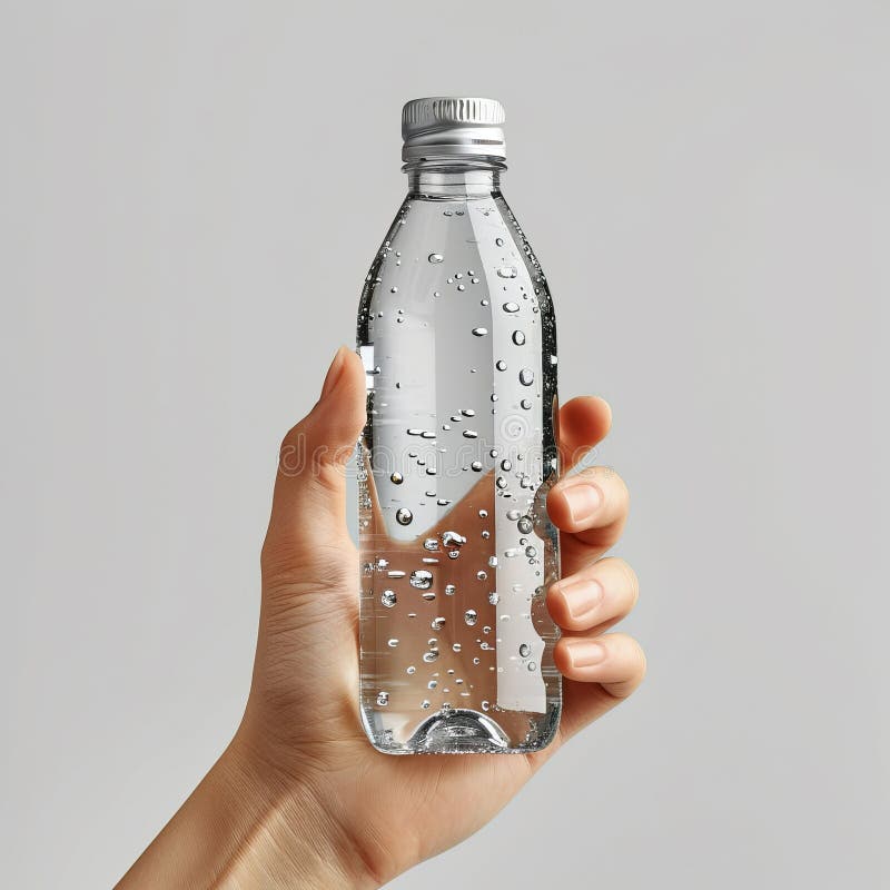Hand Holding Water Bottle with Water Droplets. Stock Illustration ...