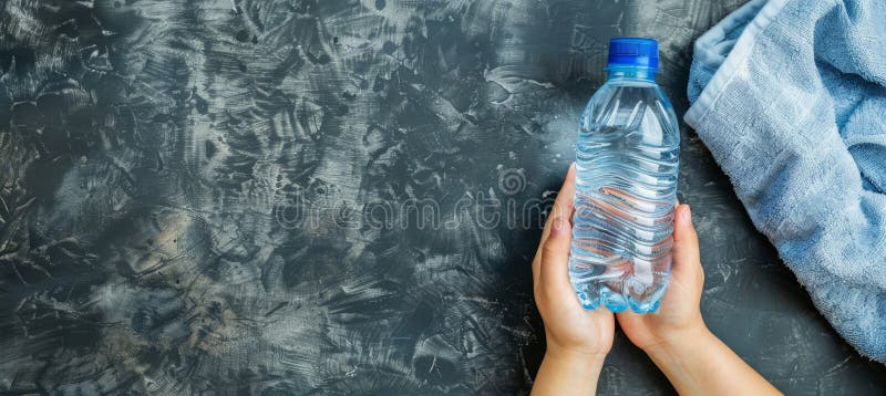 Hand Holding Water Bottle with a Sweat Dampened Towel for Refreshing ...