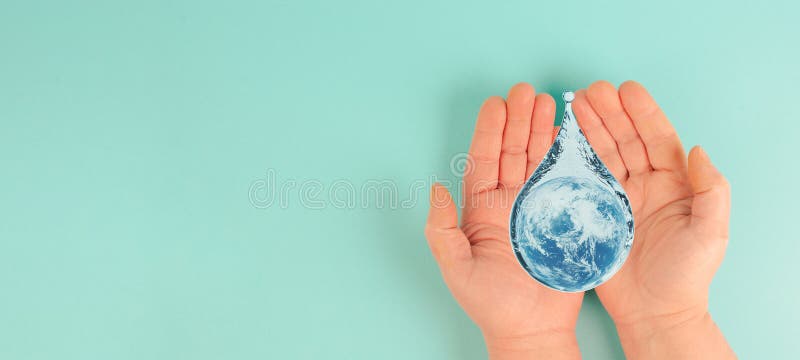 Hand Holding Water Drop with Planet Earth, Environment Issue, Scarcity ...